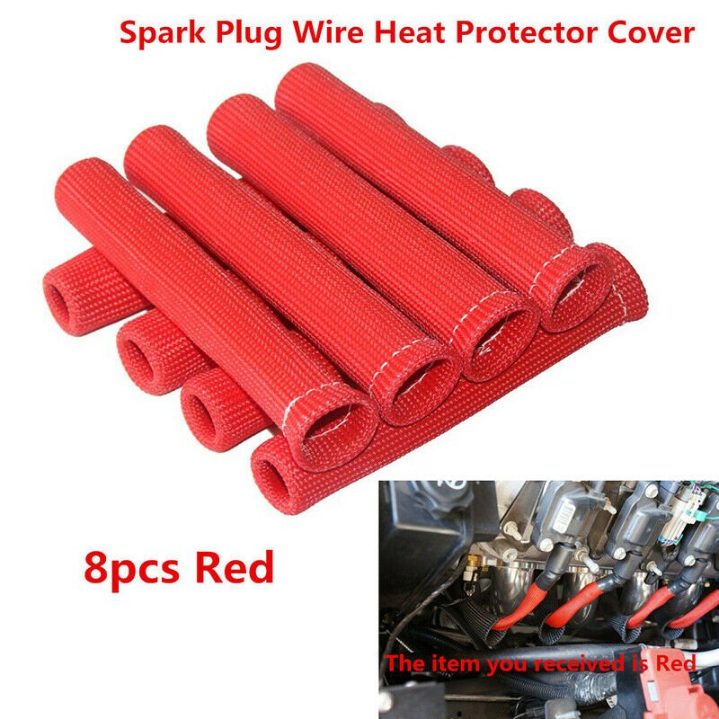 8pc Red 1200° Spark Plug Wire Protector Cover Heat Shield Sleeve SBC ...