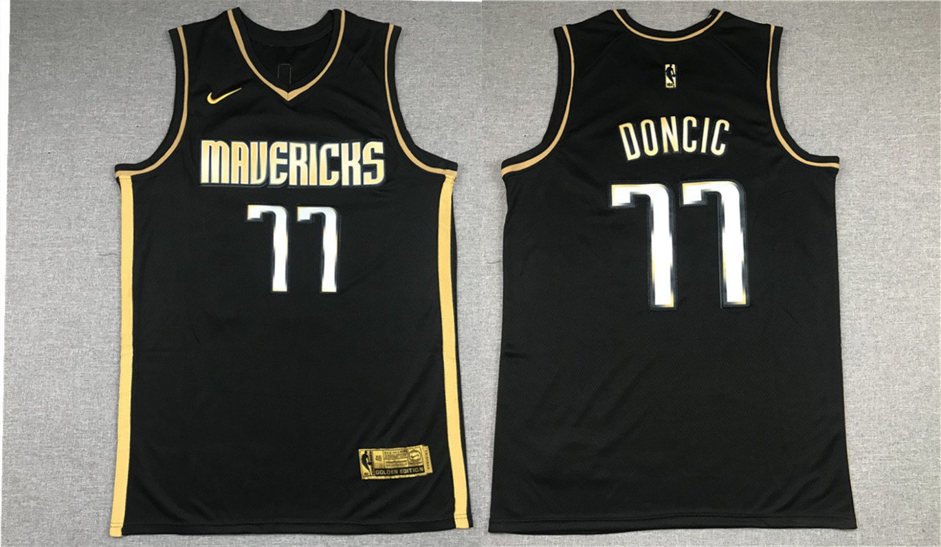 Men's Dallas Mavericks #77 Luka Doncic Jersey 2021 Black Golden Edition ...