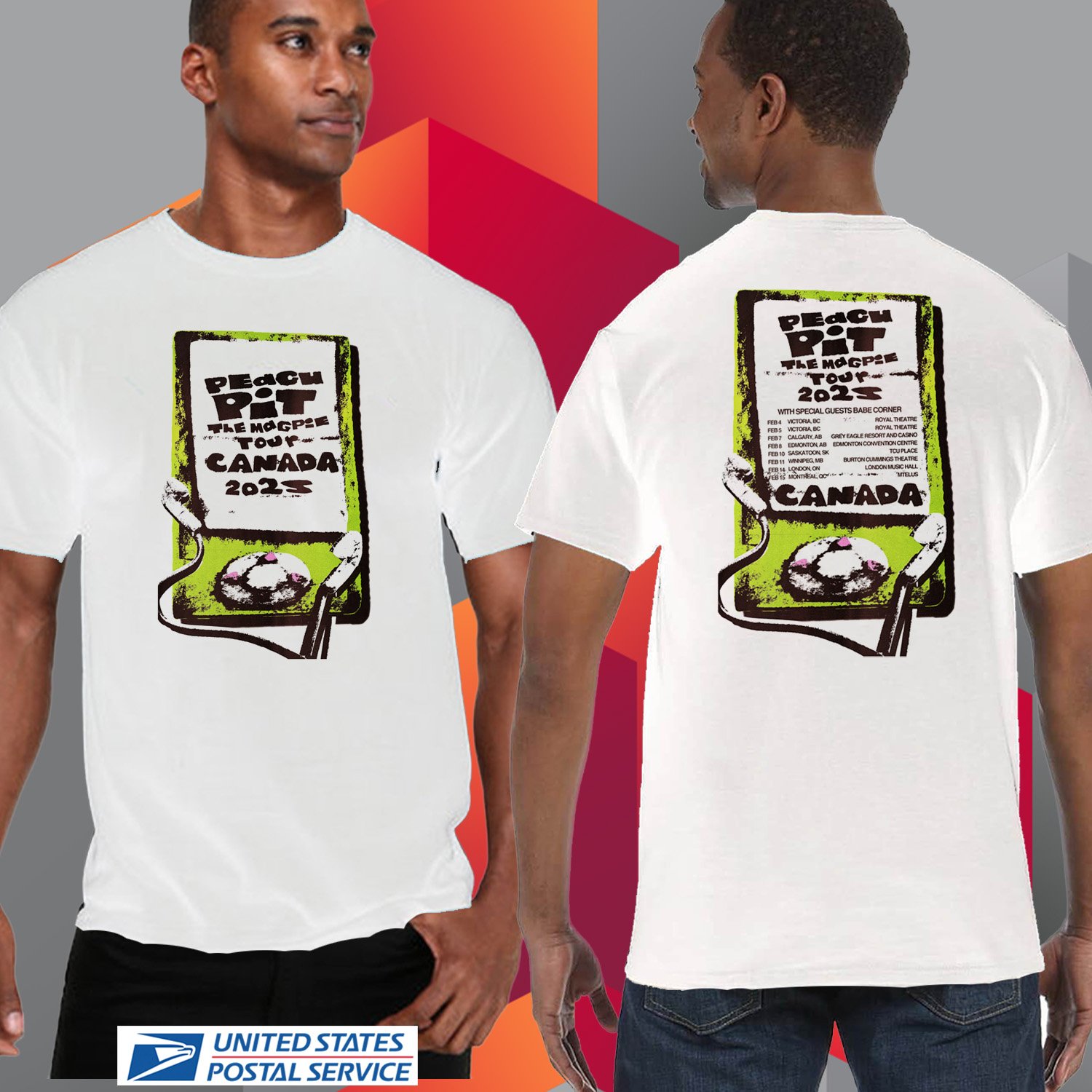PEACH PIT THE MAGPIE CANADA TOUR 2025. PEACH PIT. UNISEX WHITE TEE CS81