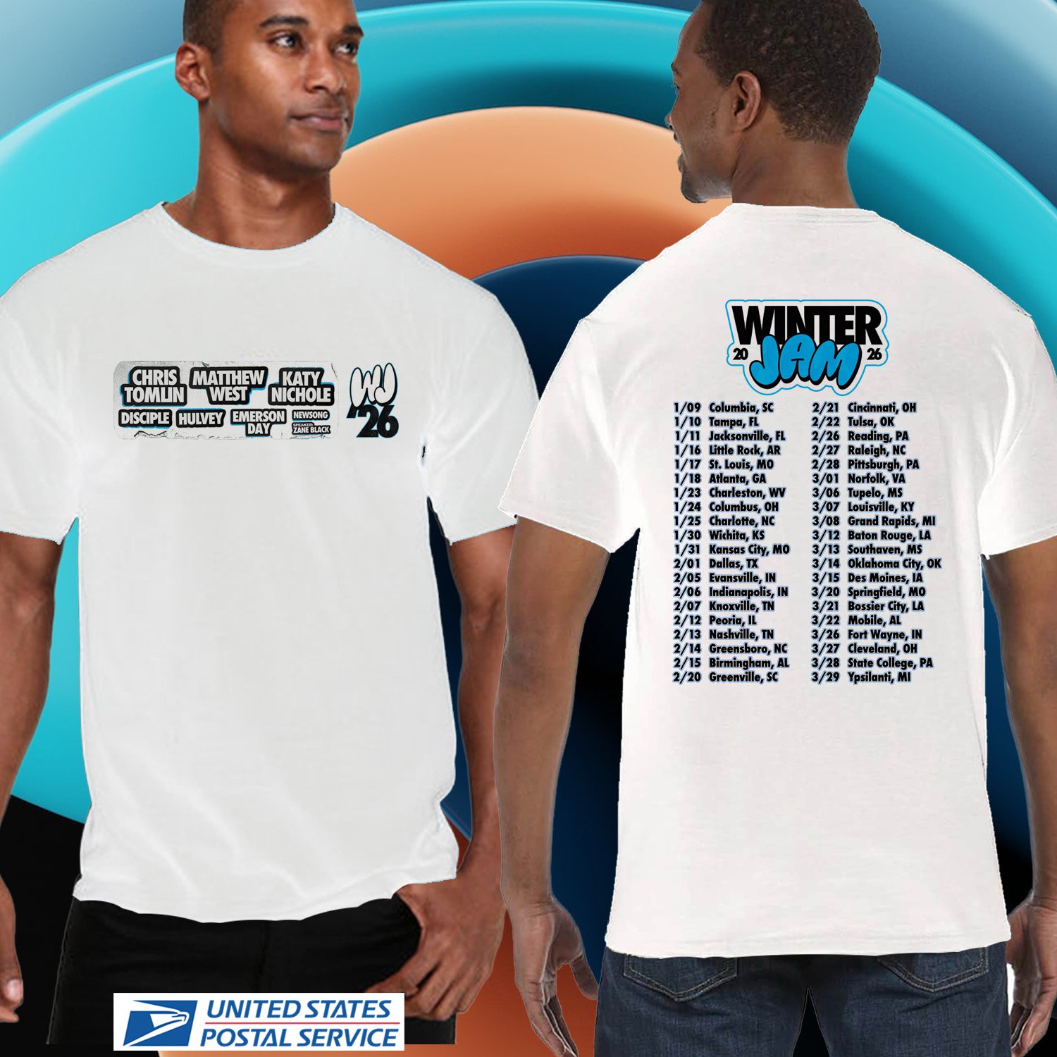 WINTER JAM 2026. WINTER JAM. TWO SIDE TEE. UNISEX WHITE TEE CS81