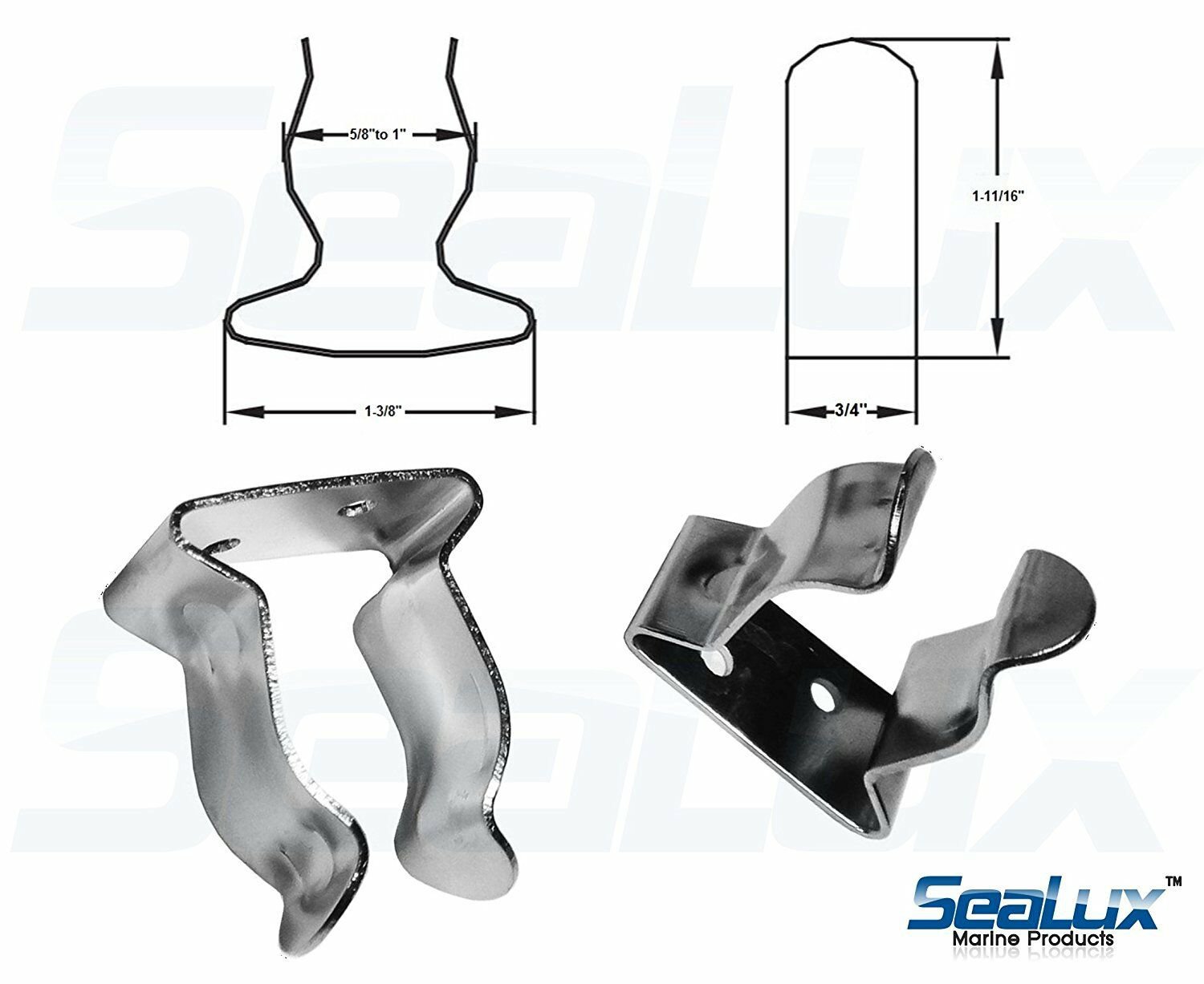 SeaLux Pair Stainless Steel Boat Hook Spring Clamp Holder bracket clip(L)