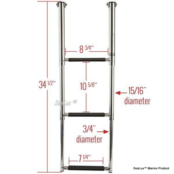 Sealux™ 3 Step Ss Telescoping Marine Boat Ladder Upper Platform 400 Lbs