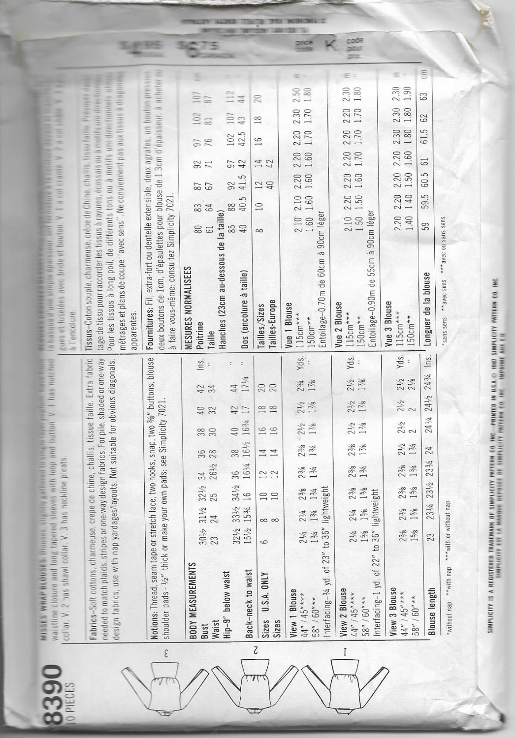 Simplicity 8390 Blouses Women Shawl, Notched Collars, Long Taper ...