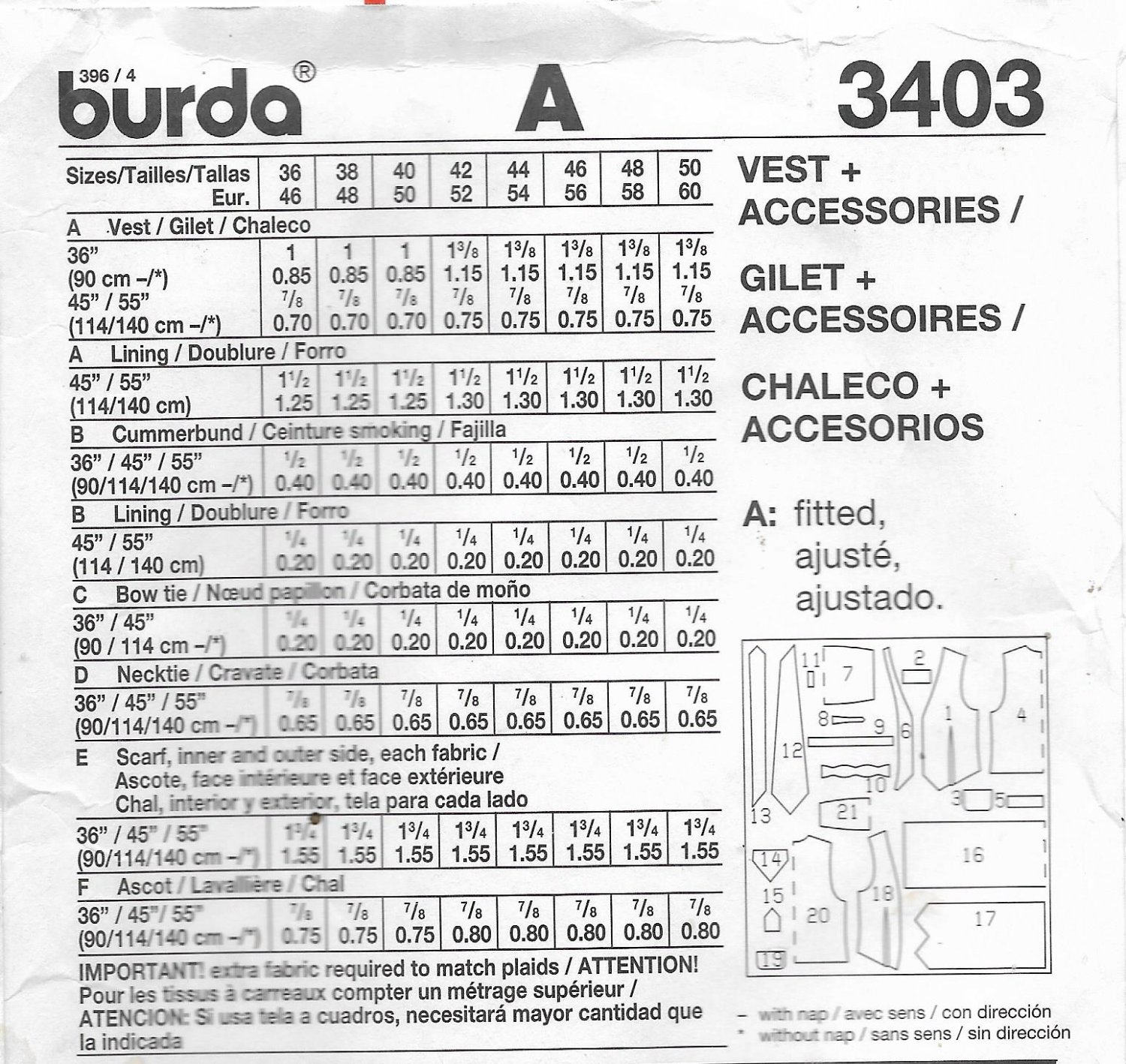 Burda 3403 Fitted Vest and Accessories, Sizes 36 to 50,Vest, 3 type ...