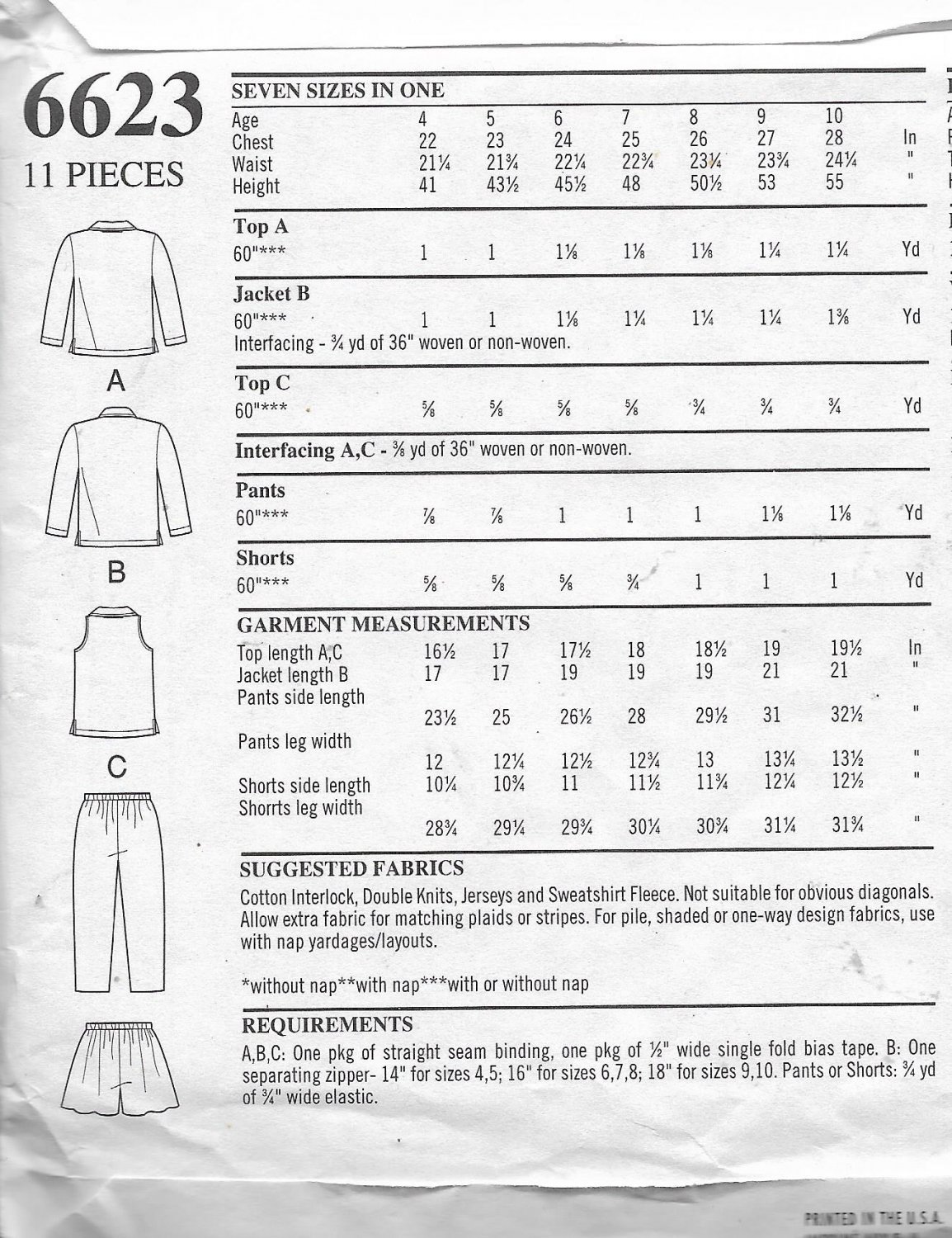 New Look 6623 Kids Sport Tops Bottoms Shorts Sizes 4 to 10 Original ...