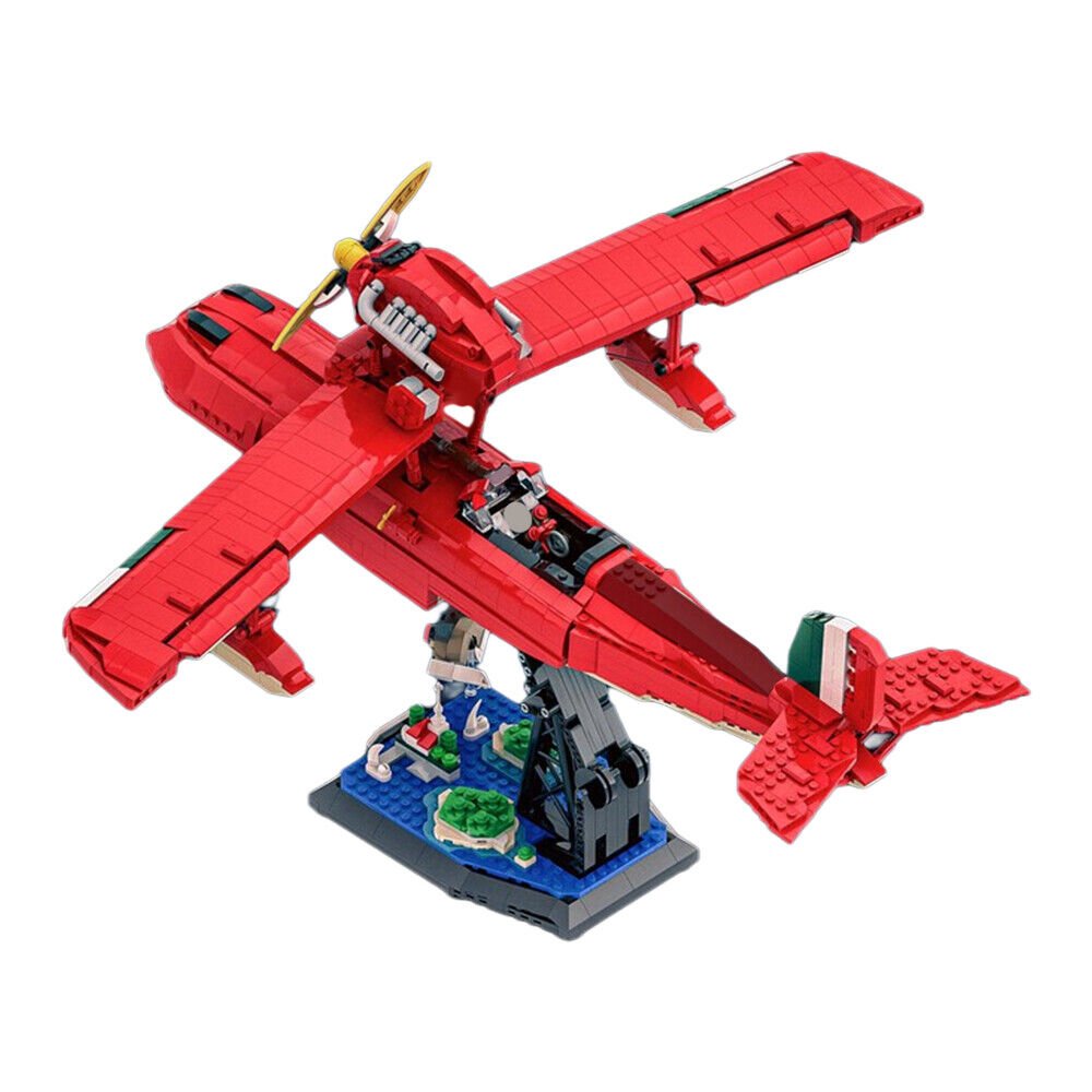 MOC Red Seaplane Model with Stand Building Block Set 2340pcs Brick Toy