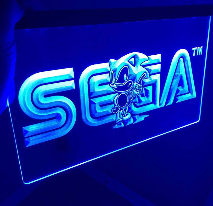 Sega Sonic Arcade Game Illuminated LED Neon Sign Hang Wall Decor, Light Art