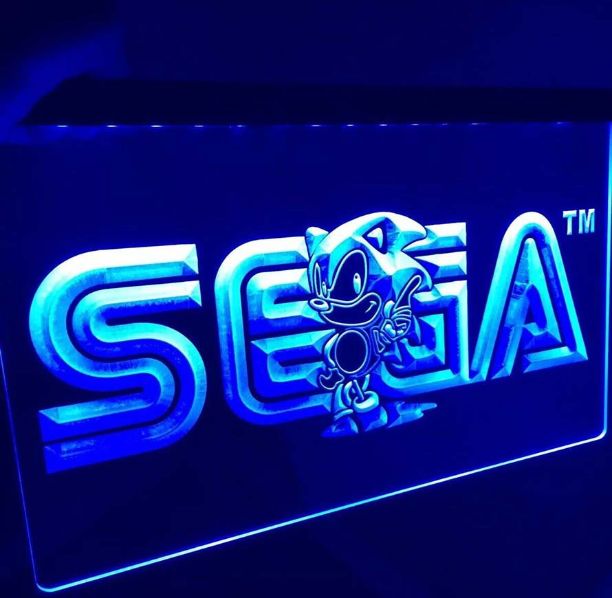Sega Sonic Arcade Game Illuminated LED Neon Sign Hang Wall Decor, Light Art