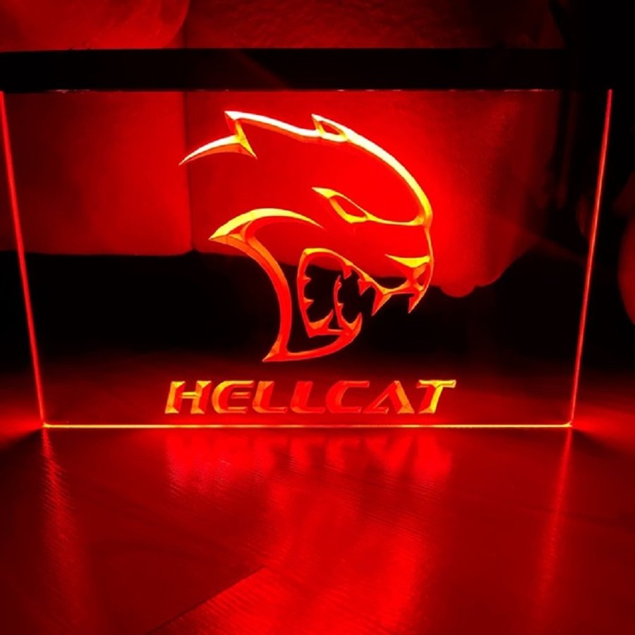 Hellcat Illuminated Led Neon Sign Hang Wall Home Decor, Garage, Lights Art