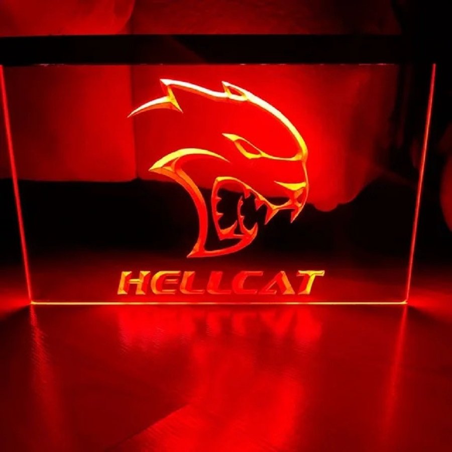 Hellcat Illuminated Led Neon Sign Hang Wall Home Decor, Garage, Lights Art