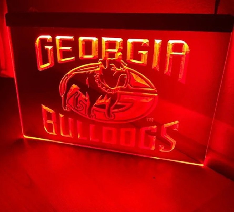 Georgia Bulldogs Logo Illuminated Led Neon Sign Hang Wall, Lights Décor Art
