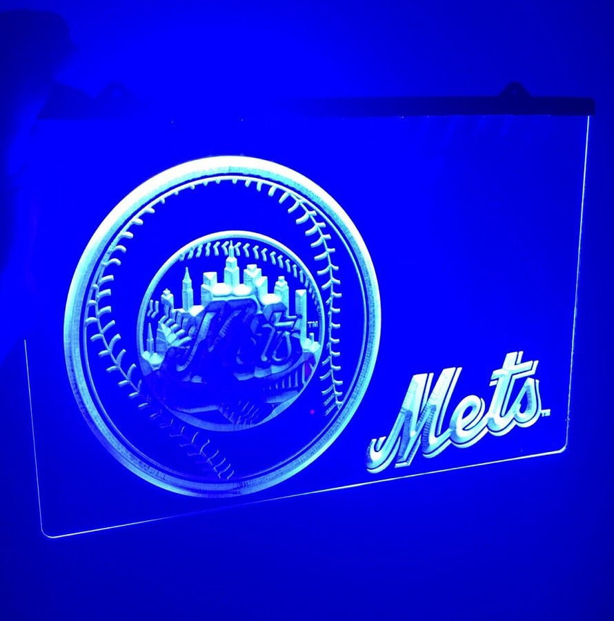 New York Mets Logo LED Neon Sign Hang Wall Decor, Room, Artful Lights Craft