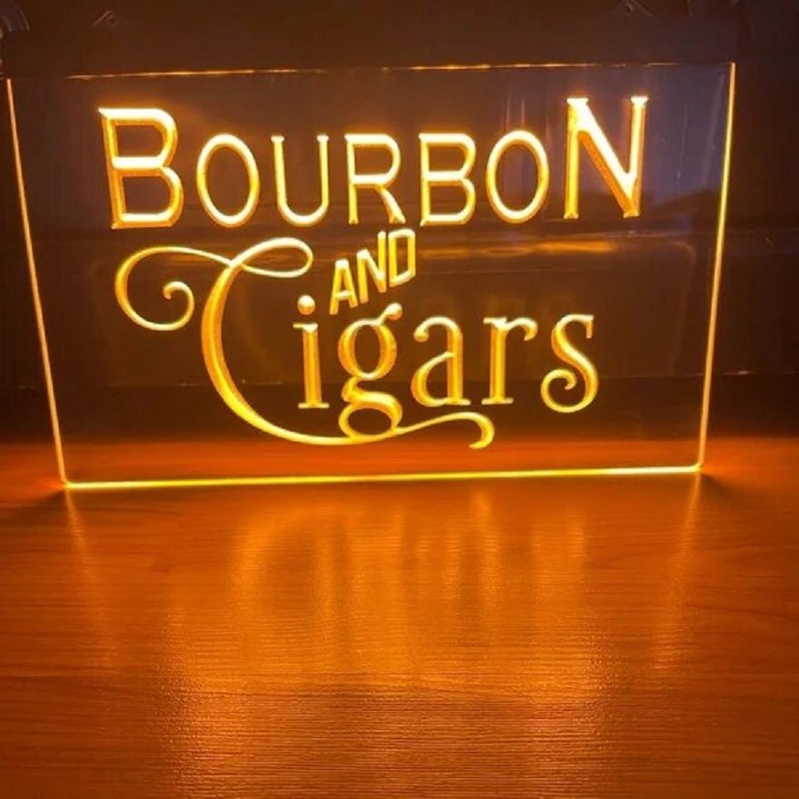 Bourbon and Cigars Led Neon Sign Home Decor, Bar, Pub, Club