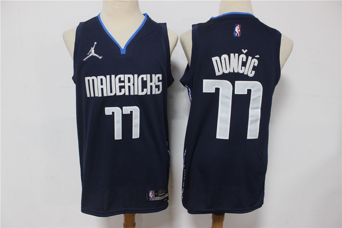 Men's Dallas Mavericks #77 Luka Doncic Navy Blue 75th Anniversary ...
