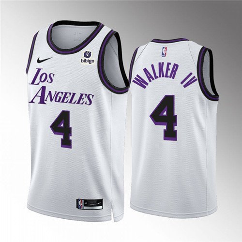 Men's Los Angeles Lakers #4 Walker IV White City Edition Stitched Jersey
