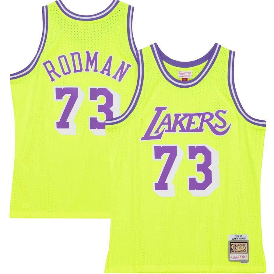 Men's Los Angeles Lakers #73 Dennis Rodman Mitchell Yellow Hardwood ...
