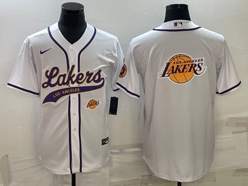 Men's Los Angeles Lakers White Team Big Logo With Patch Stitched ...