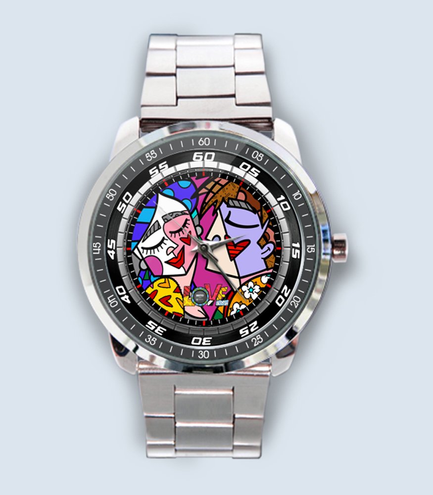 New Romero Britto Cat Art Work Custom Stainless Steel Wrist Watch