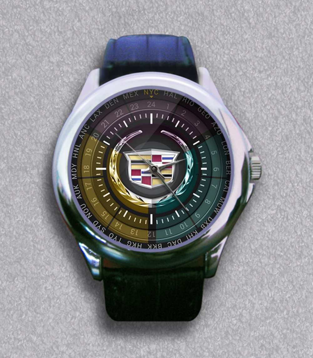 New Cadillac Sport Car Logo Leather Wrist Watch