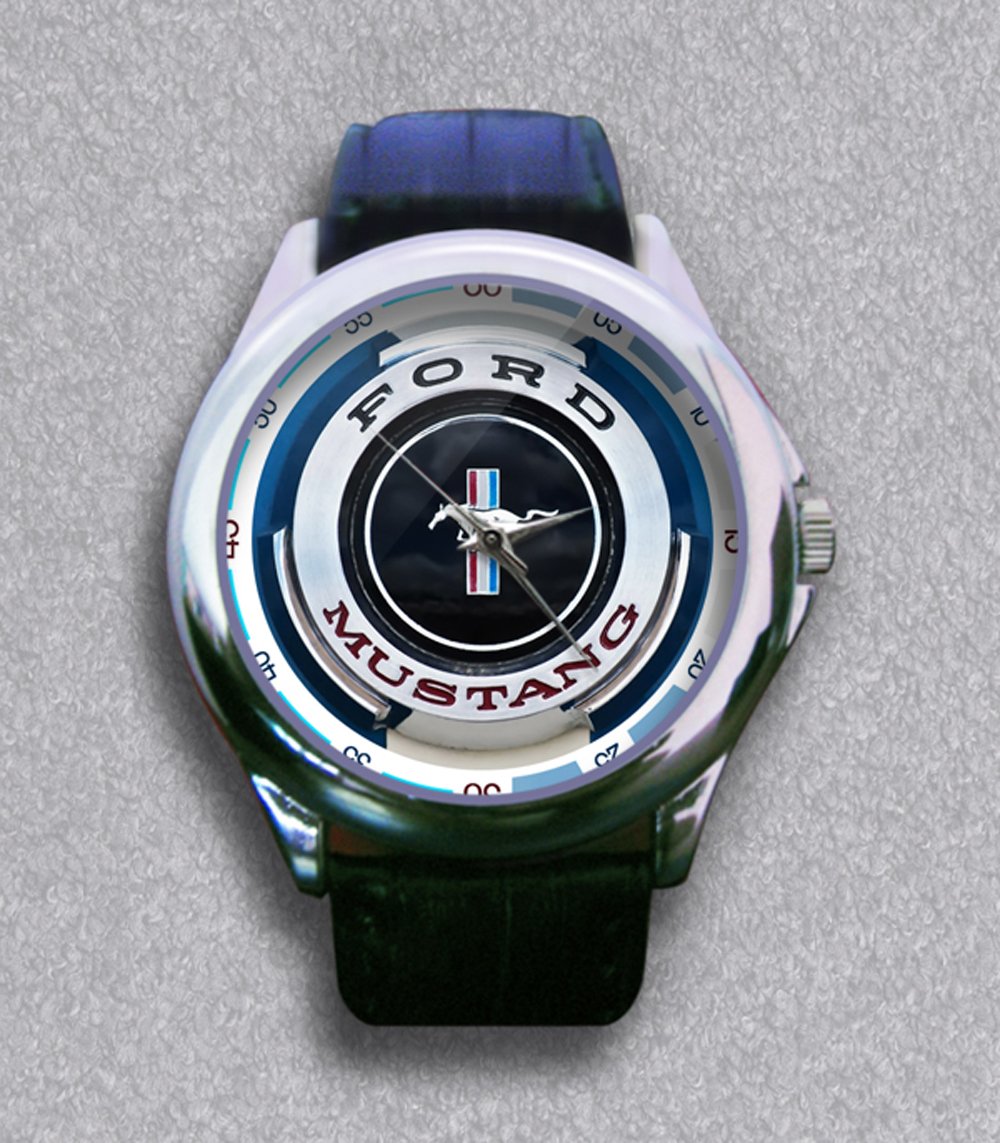 New Ford Mustang Blue Car Leather Wrist Watch