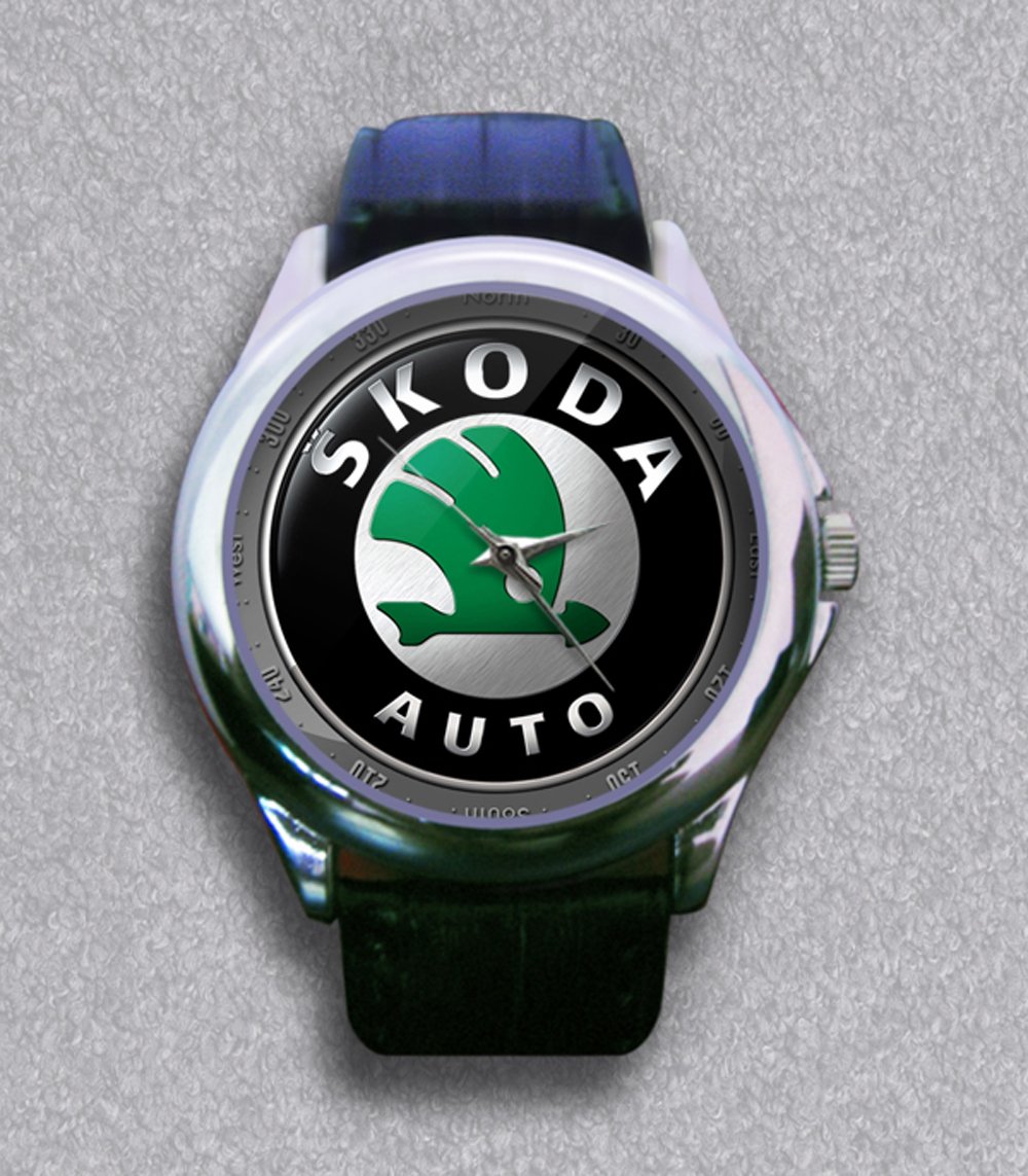 New Skoda Car Logo Sport Leather Wrist Watch