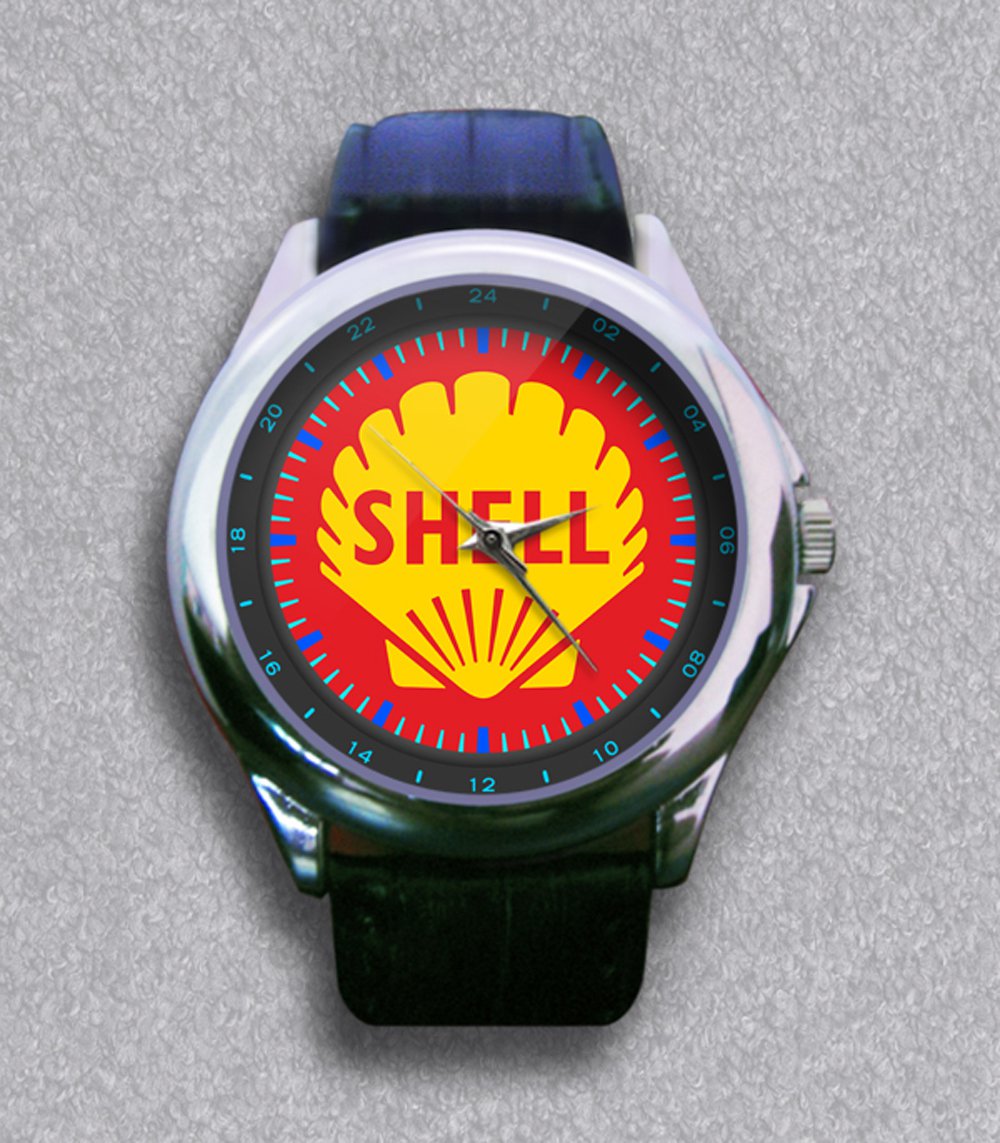 New Shell Gas Station Logo Wheel Leather Wrist Watch