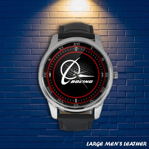 Brand New Boeing Logo Custom Men's Large Leather Watch by Awalwatchshop