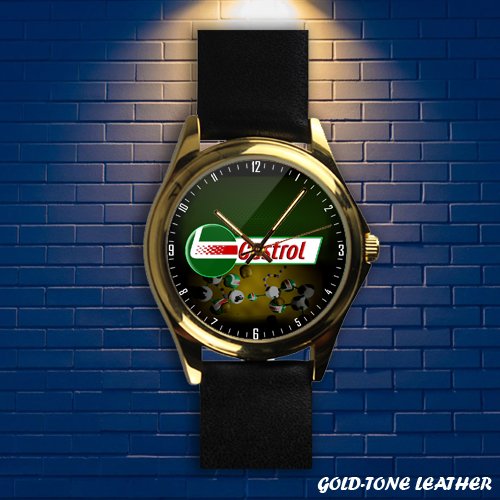 Brand New Castrol Logo Custom Gold-tone Leather Watch by Awalwatchshop