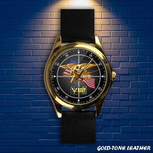 Brand New US Navy Seals Custom Gold-tone Leather Watch by Awalwatchshop