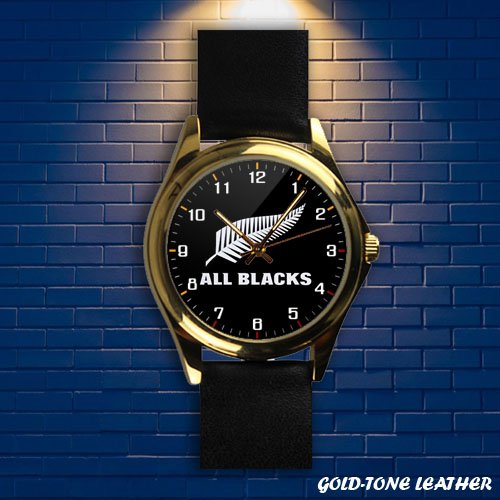 Brand New Hot Rugby All Black Logo Custom Gold-tone Leather Watch by ...