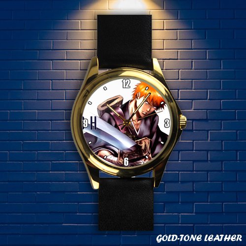 Brand New Bleach Ichigo Kurosaki Anime 4 Custom Gold-tone Leather Watch ...