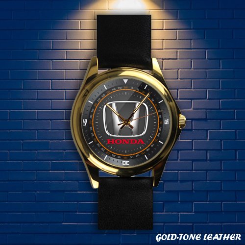 Brand New Honda Car Logo Custom Gold-tone Leather Watch by Awalwatchshop