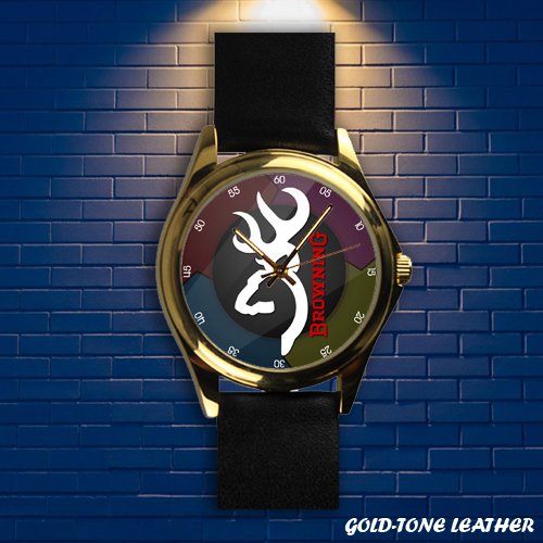 Brand New Browning Logo Custom Gold-tone Leather Watch by Awalwatchshop