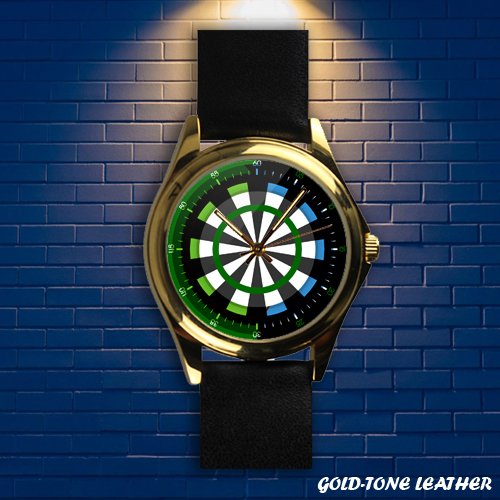 Brand New Darts Dartboard Custom Gold-tone Leather Watch by Awalwatchshop