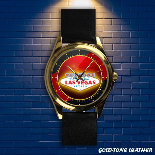 Brand New Las Vegas Nevada Custom Gold-tone Leather Watch by Awalwatchshop