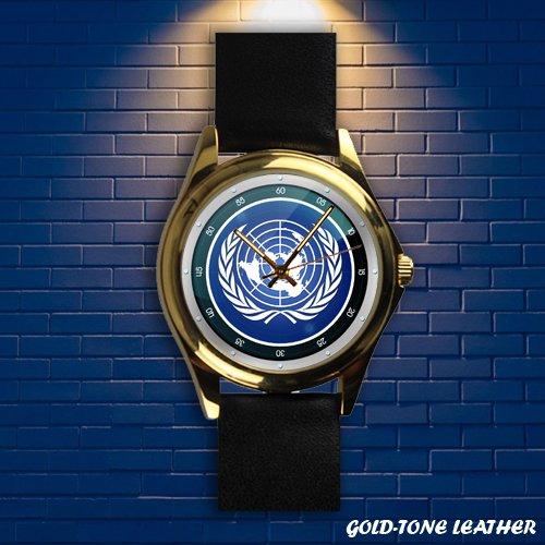 Brand New United Nations Un Flag Gents Custom Gold-tone Leather Watch ...