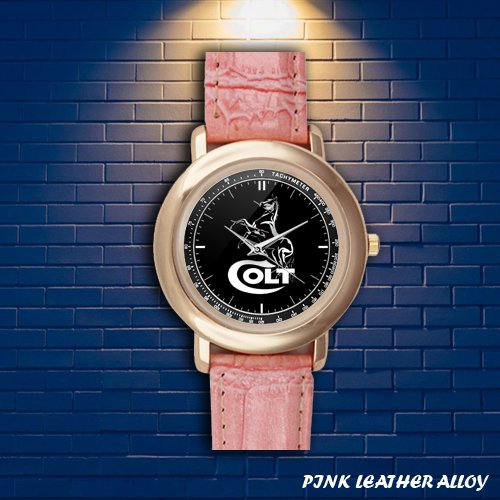 Brand New Colt Firearms Horse Logo Custom Gold-tone Pink Leather Watch ...