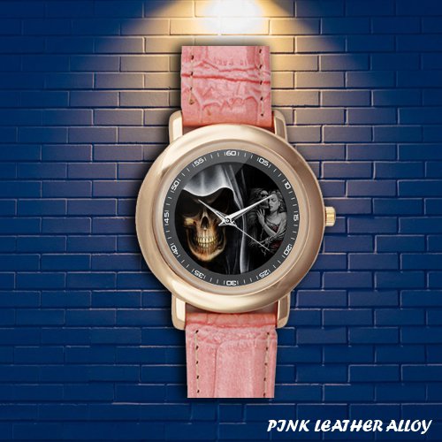 Brand New Dark Skull Raiders Custom Gold-tone Pink Leather Watch by ...