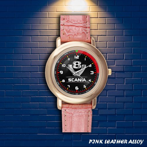 Brand New Scania V8 Logo Custom Gold-tone Pink Leather Watch by ...