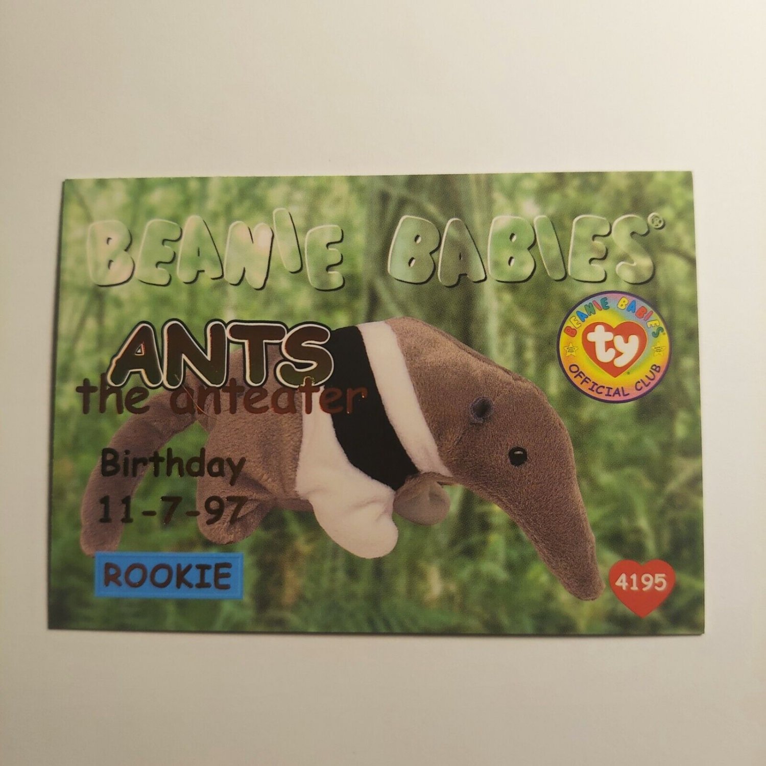 Ty Beanie Babies Ants the Anteater Rookie Single Trading Card 1998