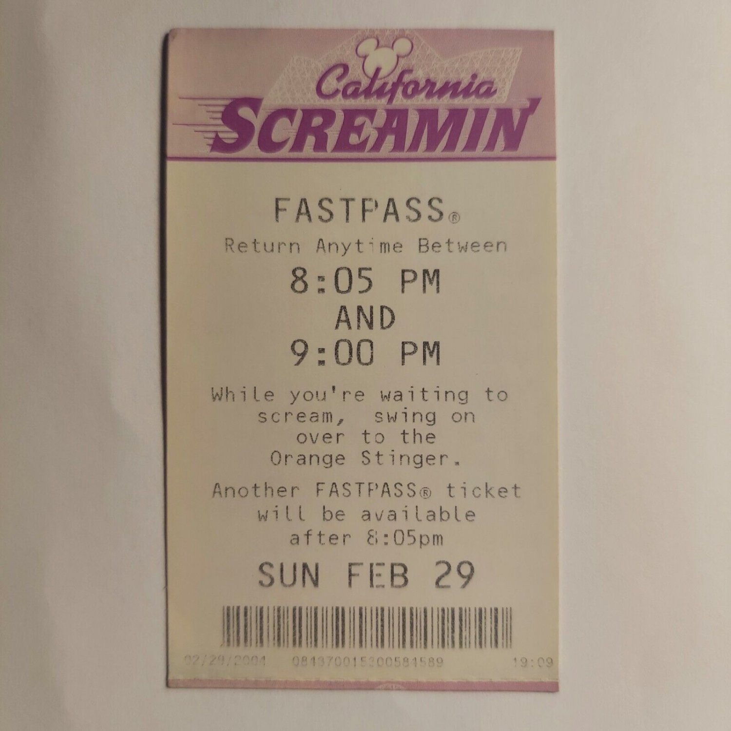 Disneyland Fastpass California Screamin' EXPIRED February 29, 2004 Leap ...