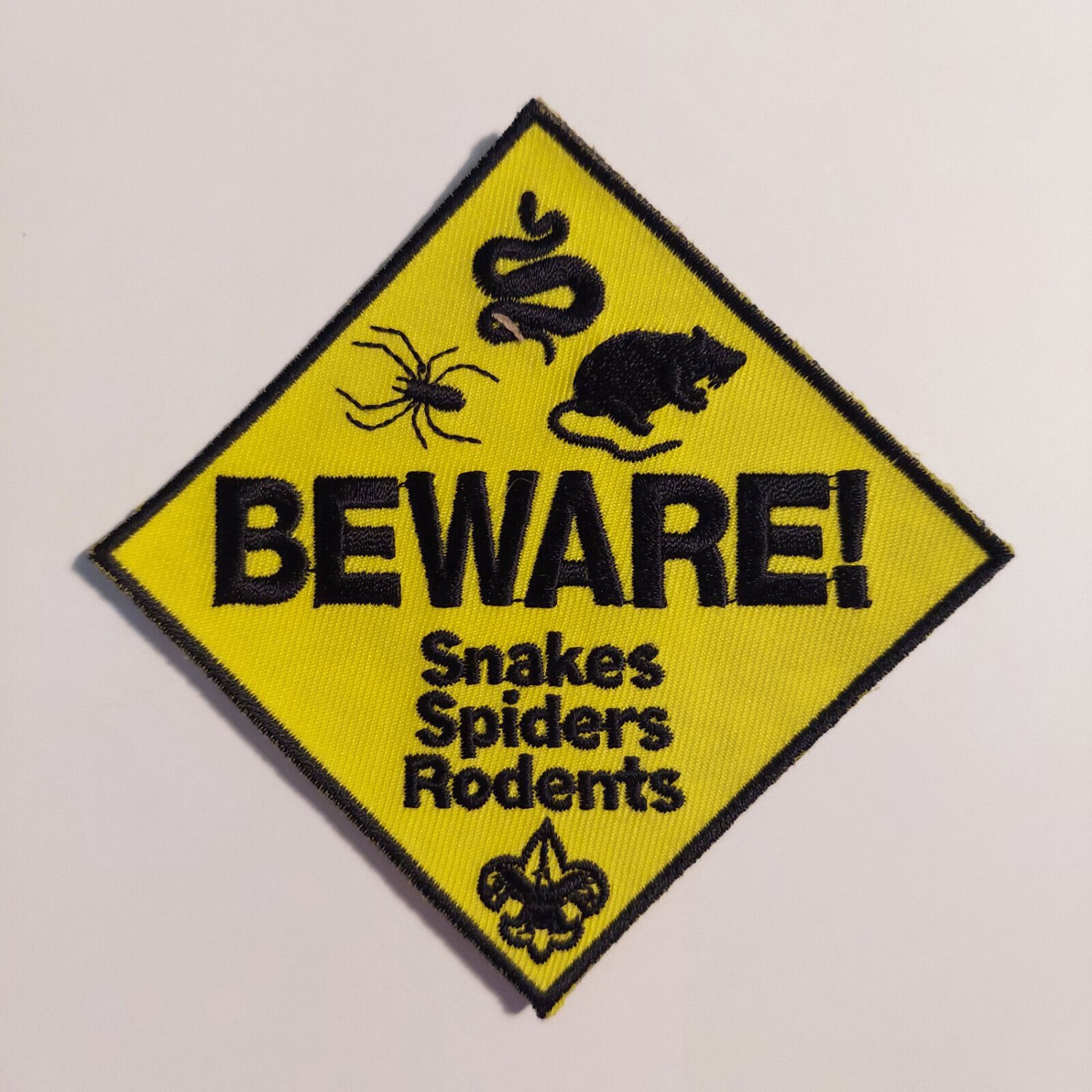 Boy Scouts BSA Beware Snakes Spiders Rodents Yellow Fun Warning Patch