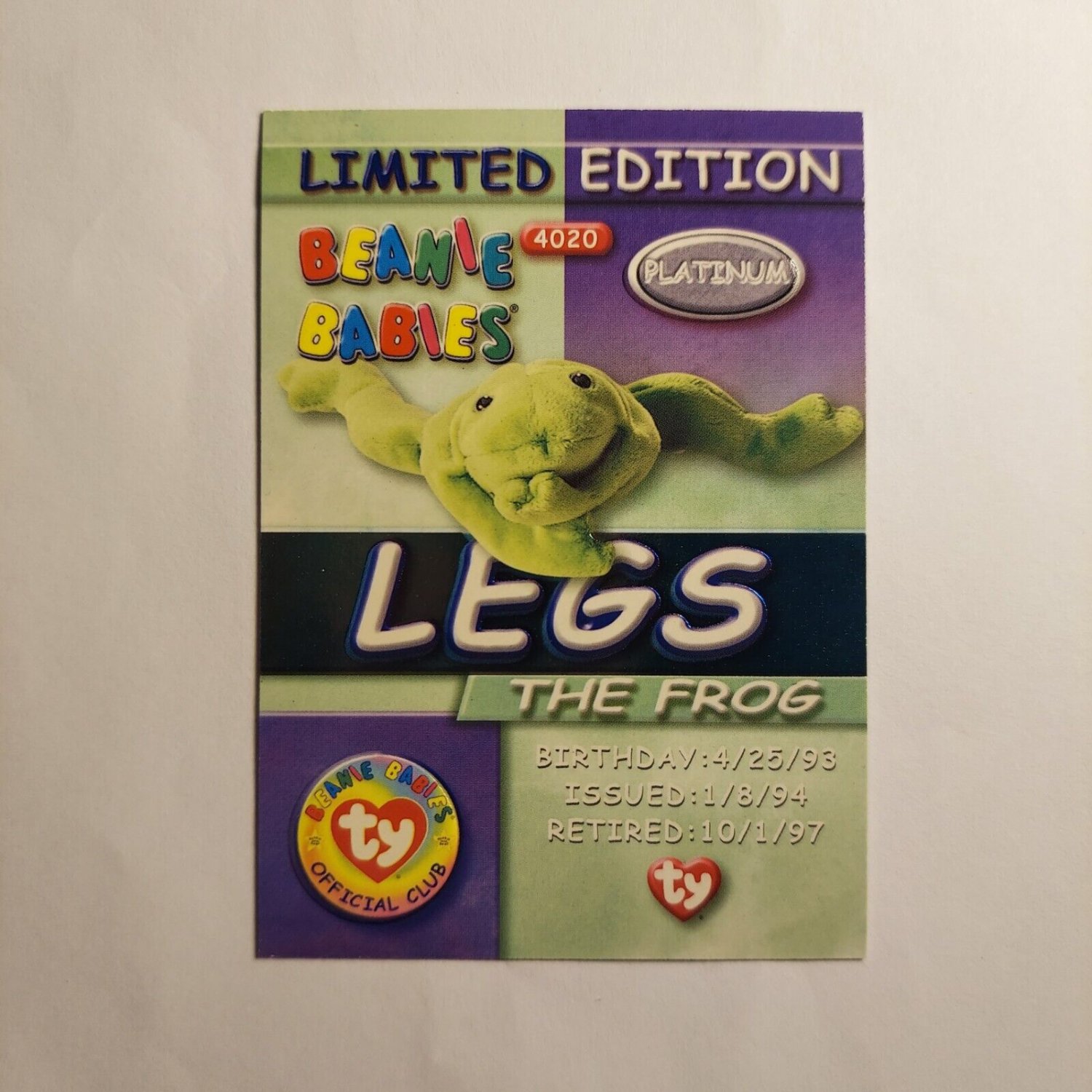 Ty Beanie Babies Legs the Frog Platinum Edition Single Trading Card