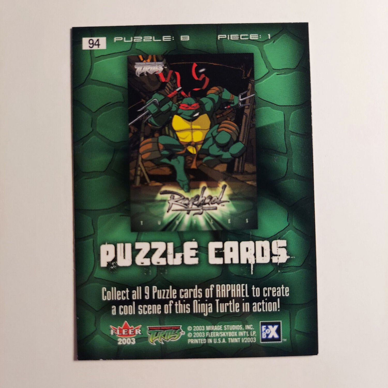 2003 Fleer Teenage Mutant Ninja Turtles Card #94 Puzzle B Piece 1 Raphael