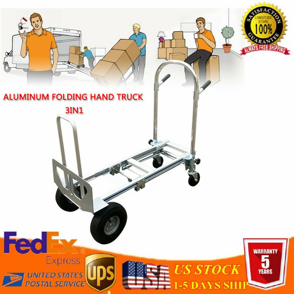 Aluminum Hand Truck Folding Hand Truck 3 IN 1 Hand Cart with Flat Free ...