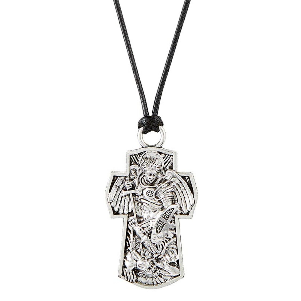 Archangel St Michael Cross Large Pendant Protect Us with Black Cord ...