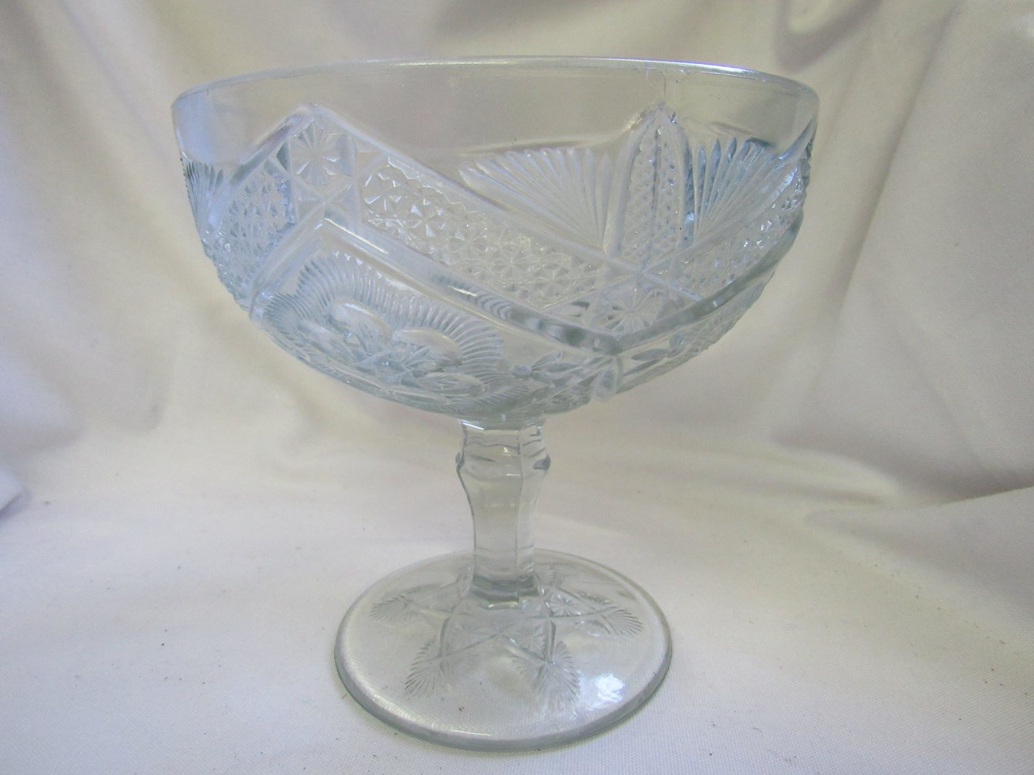 Vintage Clear Pressed Glass Ribbon and Star Compote