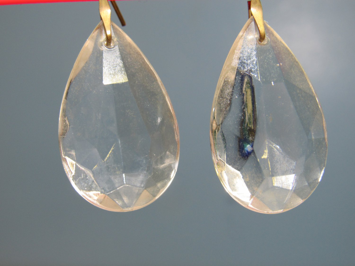 Pair of Vintage Faceted Crystal Teardrop Prisms