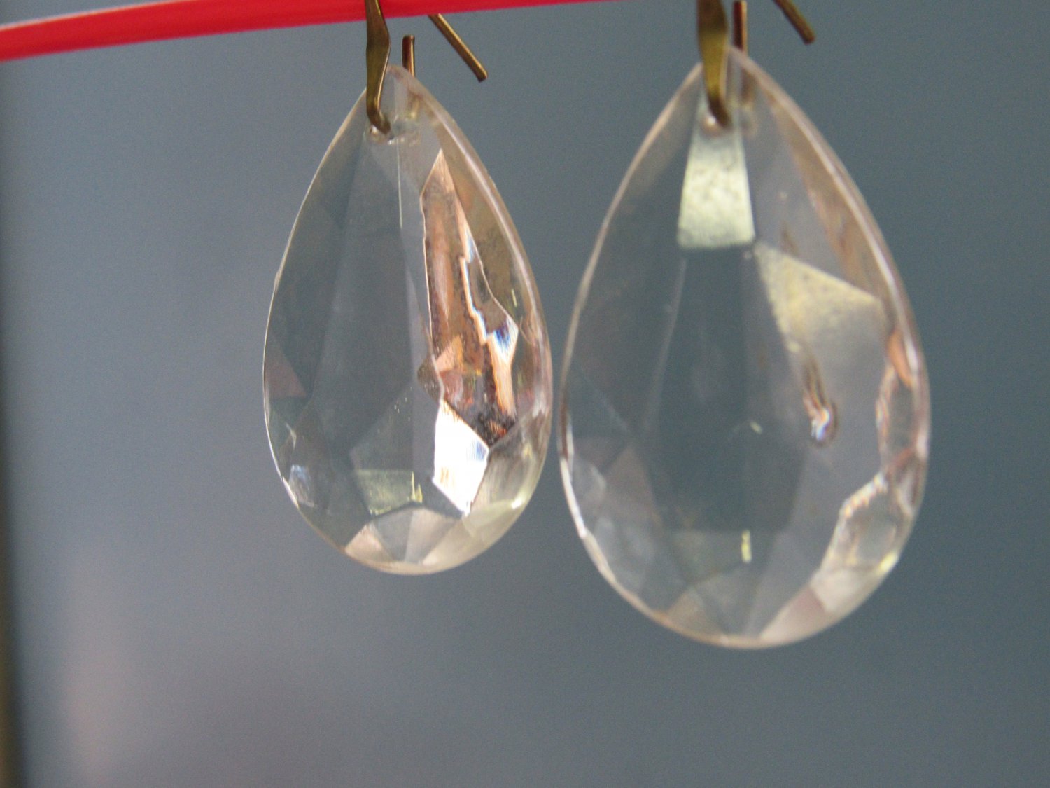 Pair of Vintage Faceted Crystal Teardrop Prisms
