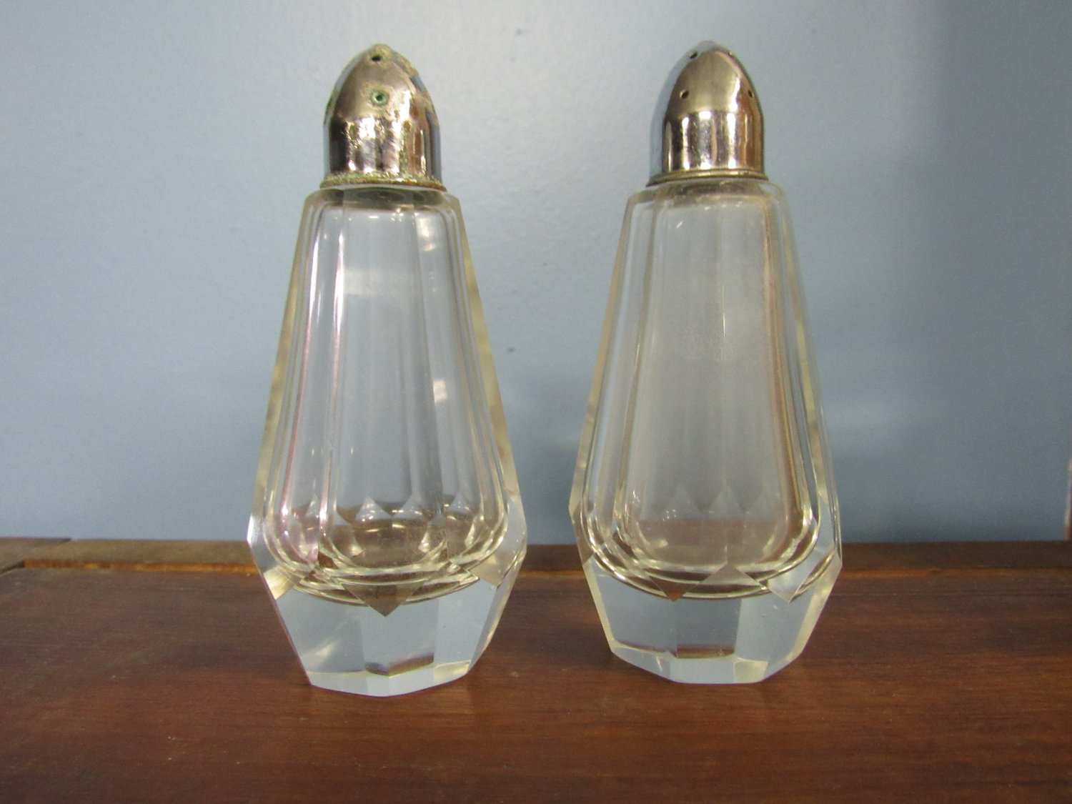 Vintage Crystal Faceted Salt and Pepper Shakers
